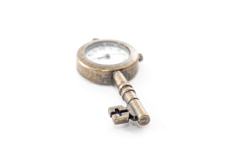 Skeleton Key Pendant: Working Watch Face Focal, Antiqued Brass ...