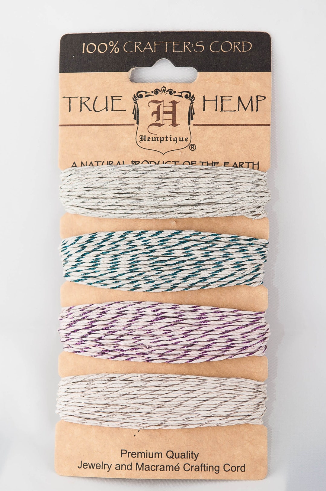 Hemp Cord, Assorted Metallic Colors: Light Silver, Blue, Purple, and ...