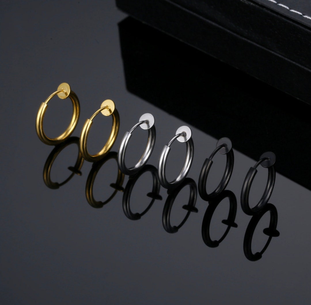 3 Pair in Silver/gold/black Clip on Hoop Earrings for Non Pierced Ear ...