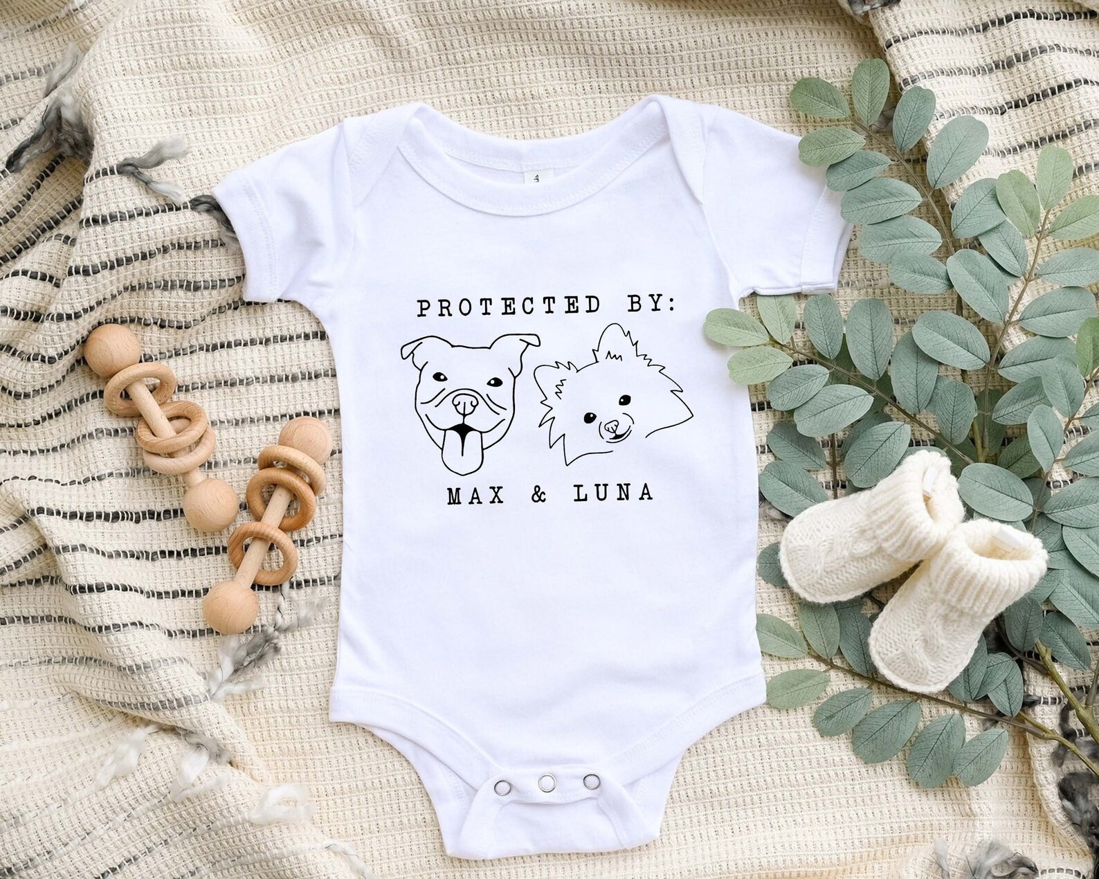 Protected by Dog Onesie®, Custom Dog Breed Onesie®, Personalized Dog ...