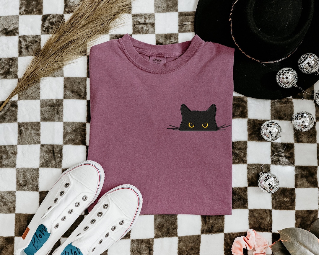 Embroidered Cat Shirt, Embroidered Halloween Shirt, Comfort Colors ...