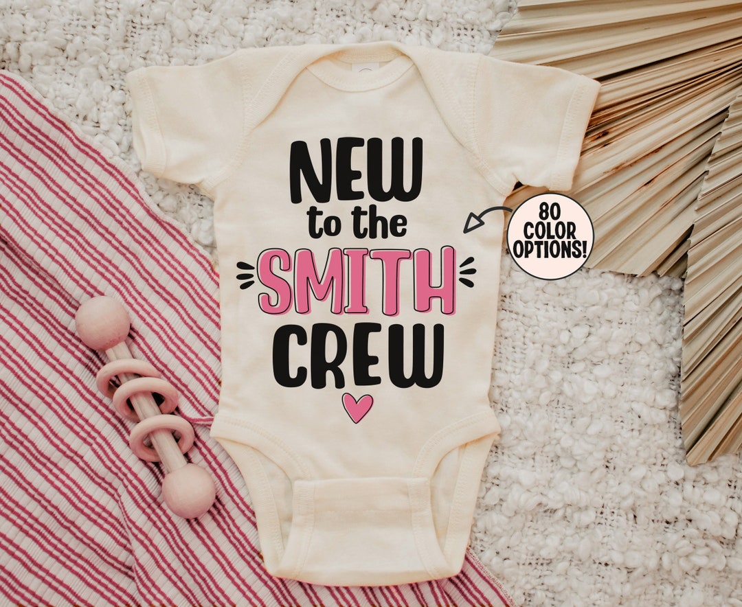 Personalized New to the Crew Onesie®, Custom Last Name Onesie®, Pregnancy Announcement Onesie ...