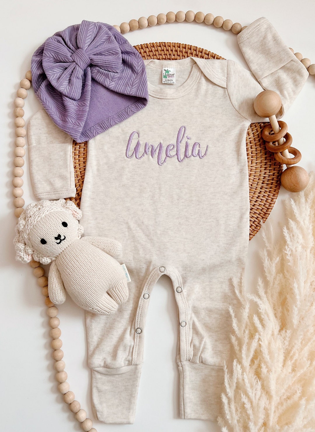 Embroidered Personalized Purple Romper, Baby Girl Coming Home Outfit ...
