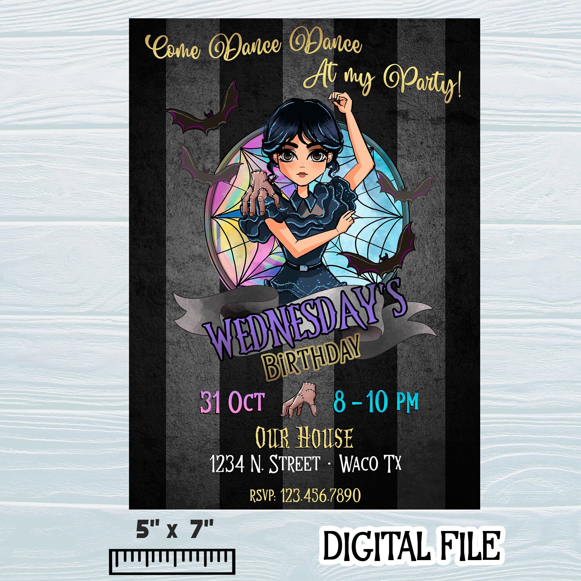 Halloween Wednesday Inspired Invitation, Digital Birthday Invitation ...