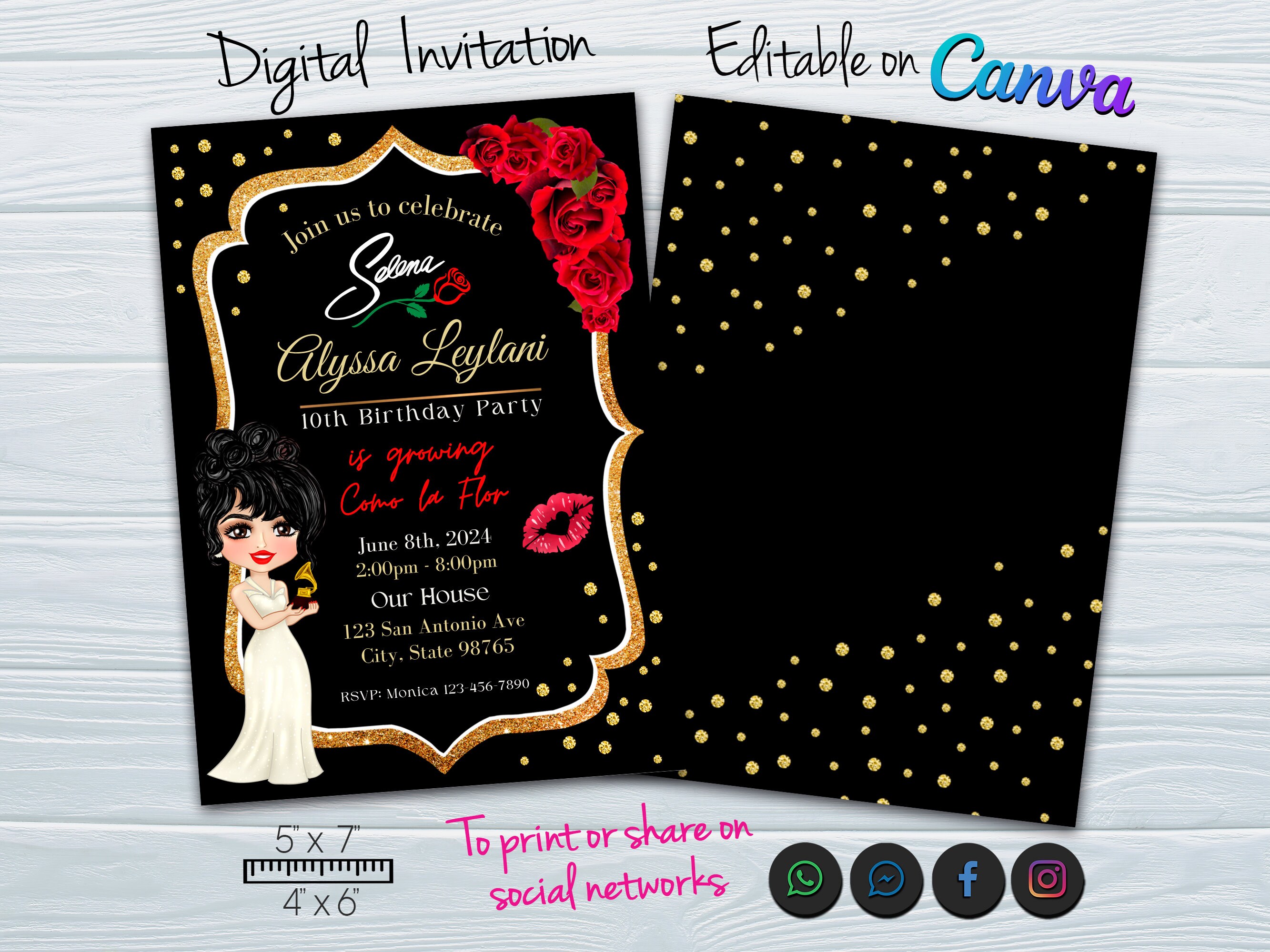 SELENA QUINTANILLA Birthday Invitation, Selena Modern Birthday, Cute ...