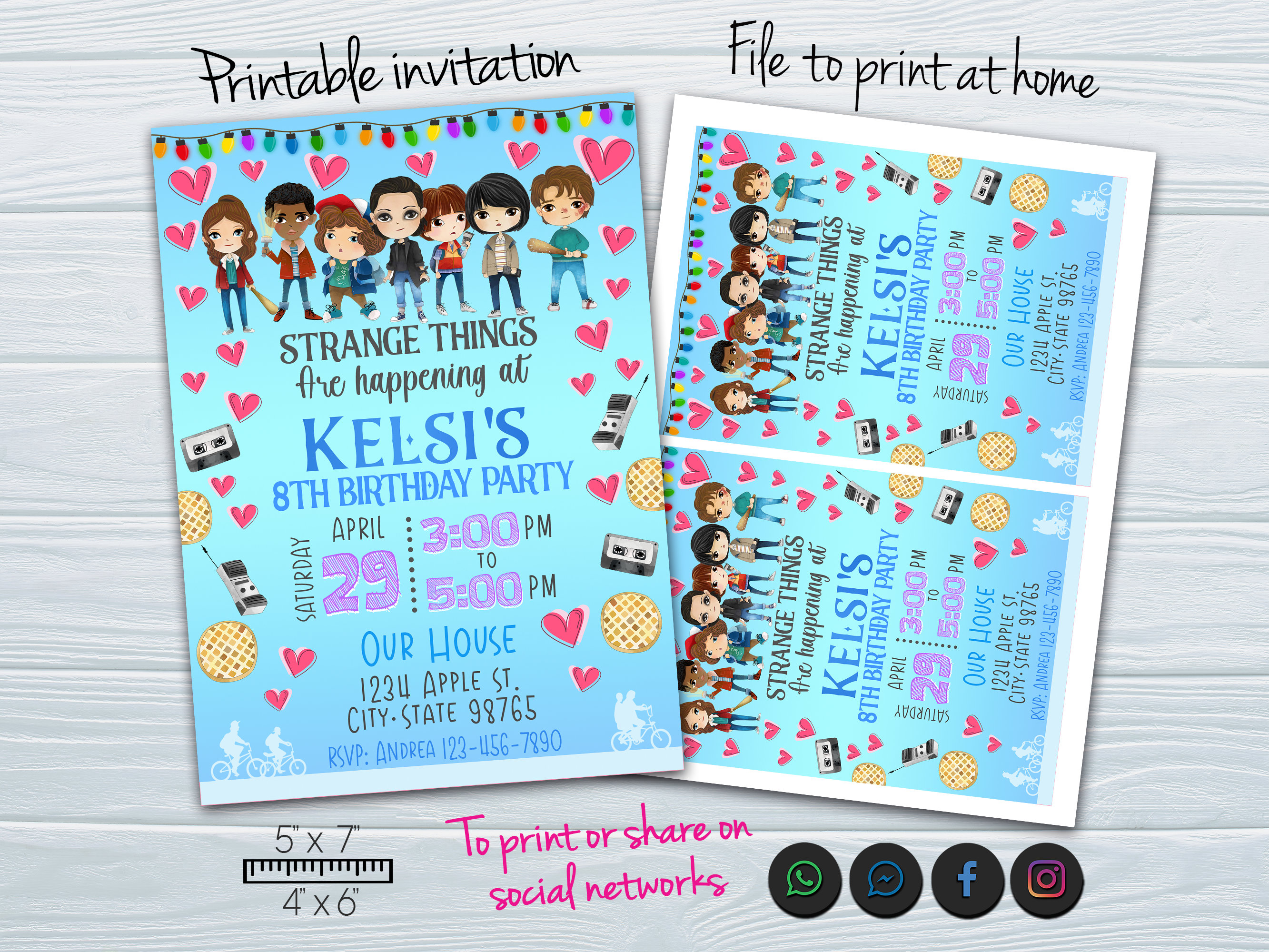 Light Blue STRANGER THINGS Invitation 5x7or 4x6 / Birthday Invite ...