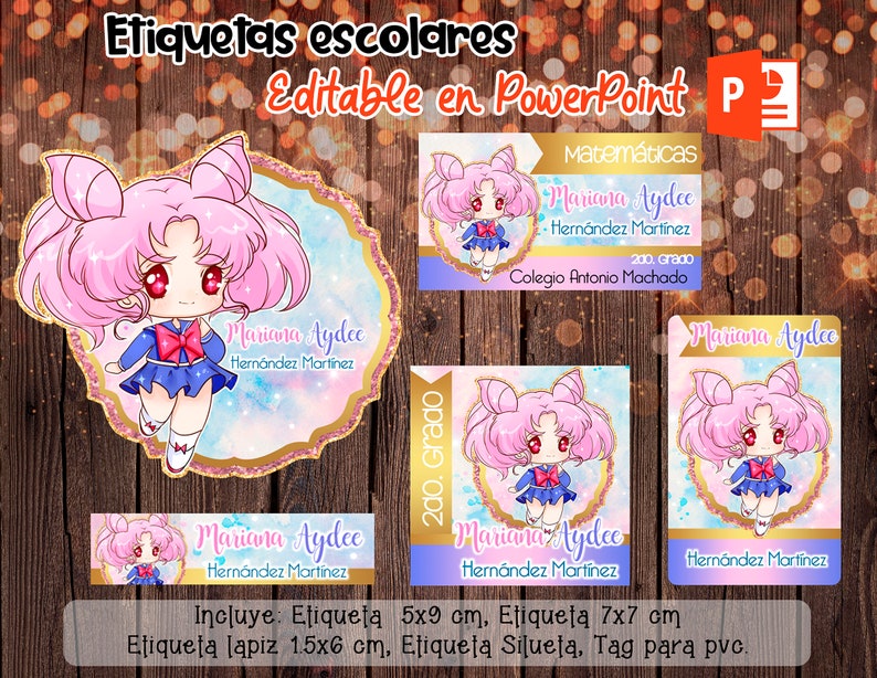 Editable School LABELS Powerpoint, School Labels Chibi Moon SAILOR MOON ...