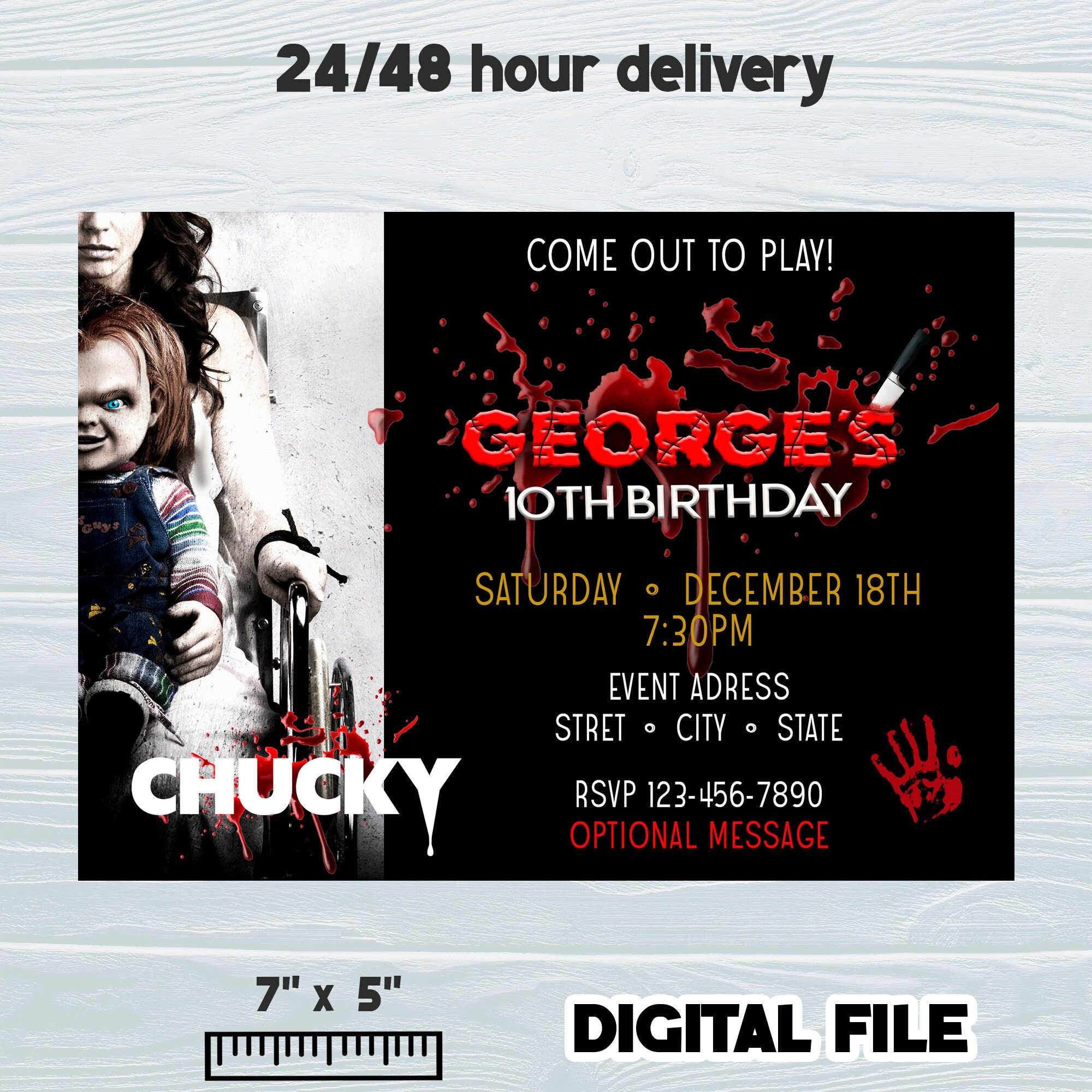 Chucky Kids Invitation Themed Invitation 7x5"or 6x4" / Personalized for ...
