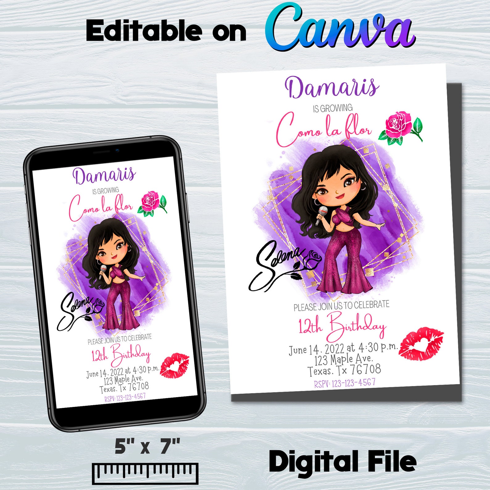 SELENA QUINTANILLA Birthday Invitation, Selena Modern Birthday, Cute ...