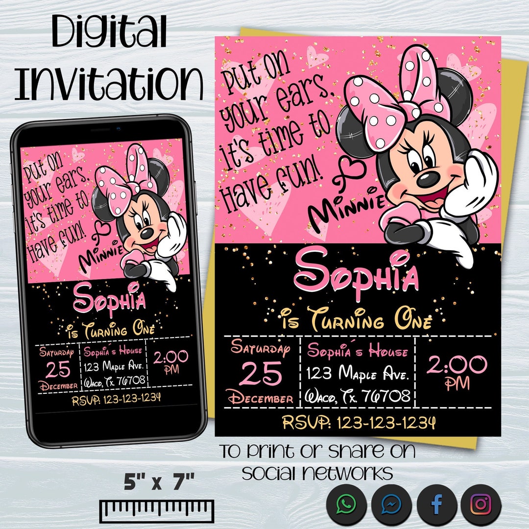 MINNIE MOUSE Themed Invitation / I CUSTOMIZE for You / Emailed Within ...