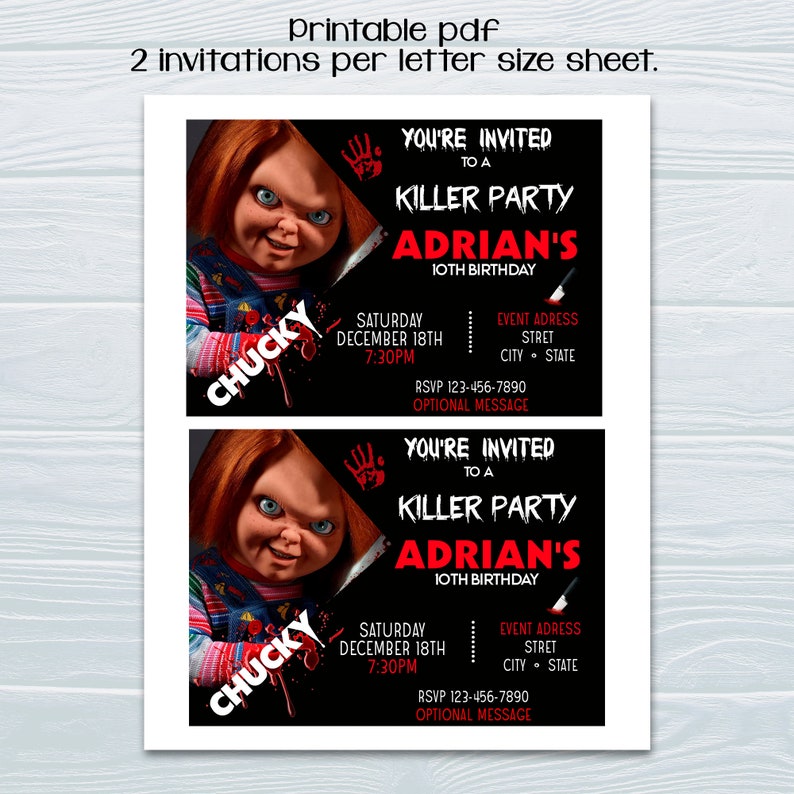 Chucky Kids Invitation Themed Invitation 7x5"or 6x4" / Personalized for ...