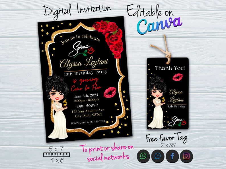 SELENA QUINTANILLA Birthday Invitation, Selena Modern Birthday, Cute ...