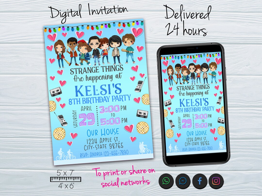 Light Blue STRANGER THINGS Invitation 5x7"or 4x6" / Birthday Invite ...