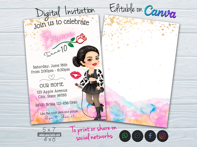 SELENA QUINTANILLA Birthday Invitation, Selena Modern Birthday, Cute ...