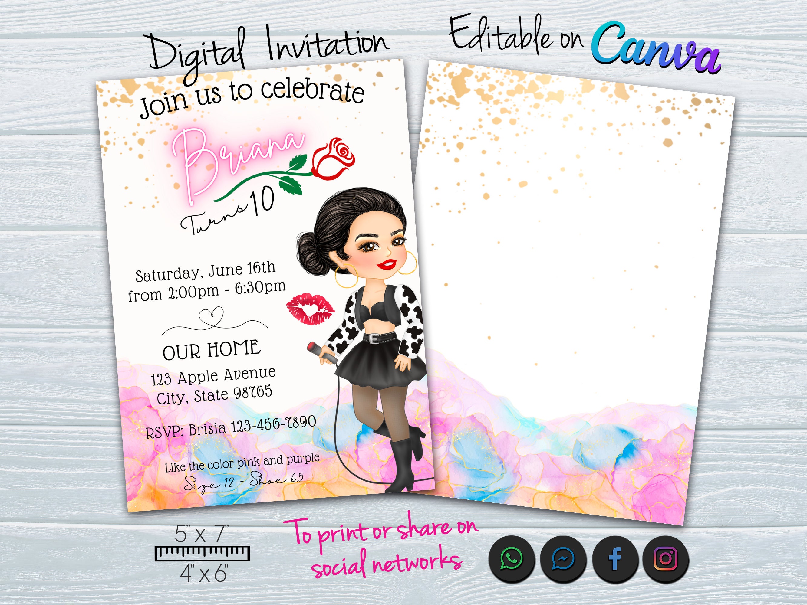 SELENA QUINTANILLA Birthday Invitation, Selena Modern Birthday, Cute ...