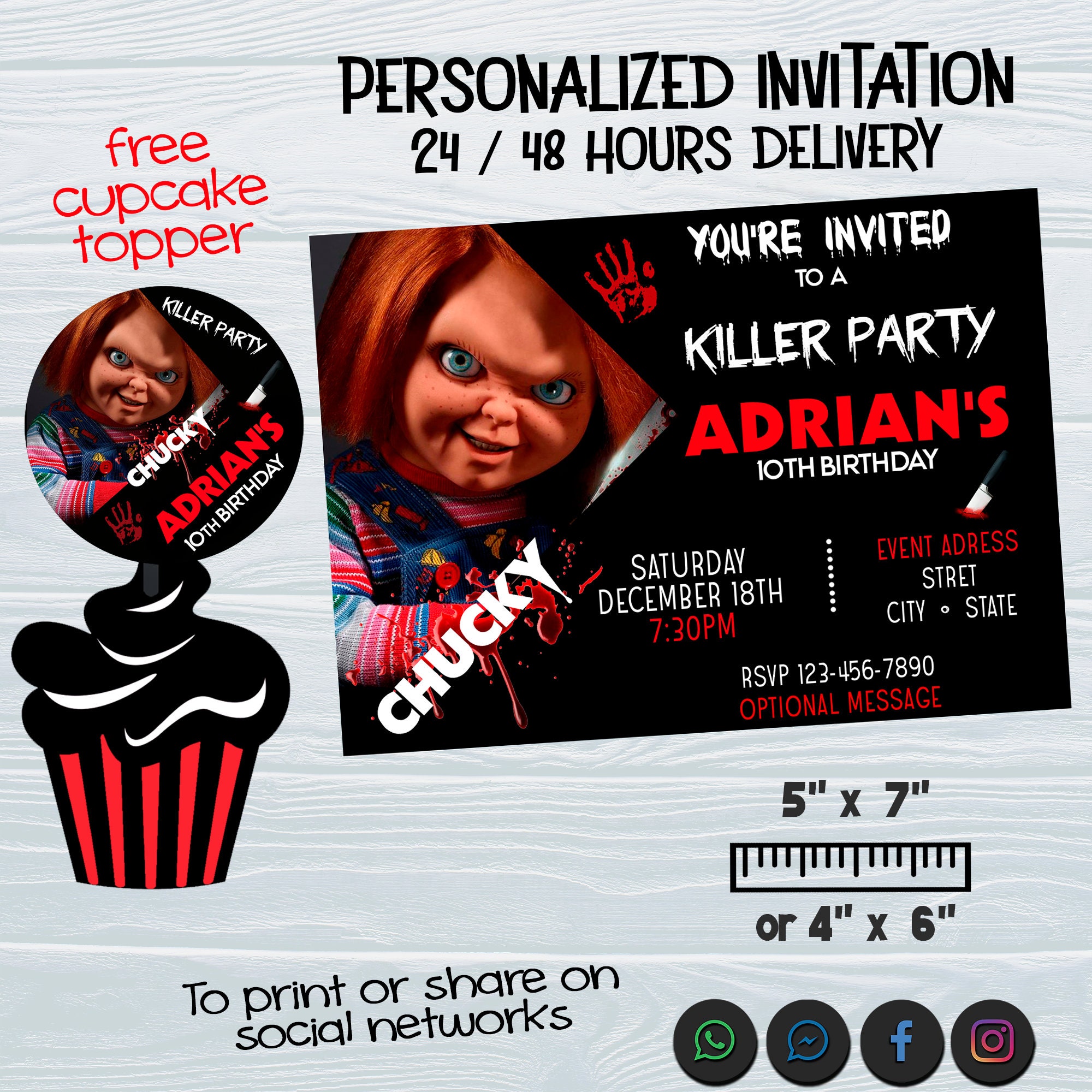 Chucky Kids Invitation Themed Invitation 7x5"or 6x4" / Personalized for ...