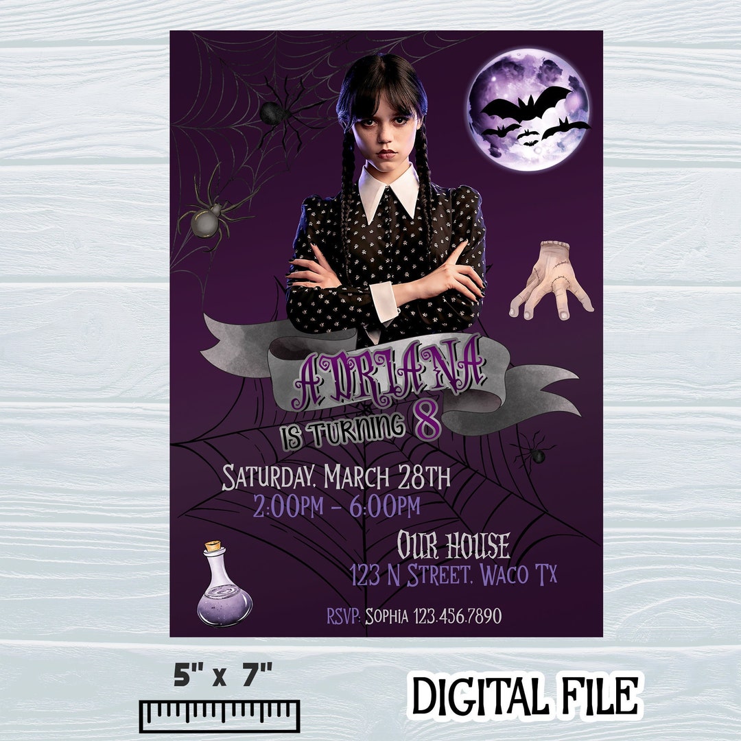 PURPLE Wednesday Invitation, Wednesday Addams Birthday Invitation ...