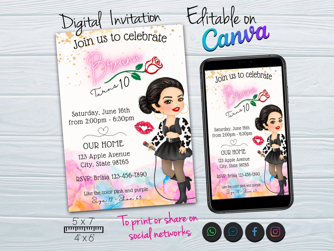 SELENA QUINTANILLA Birthday Invitation, Selena Modern Birthday, Cute ...