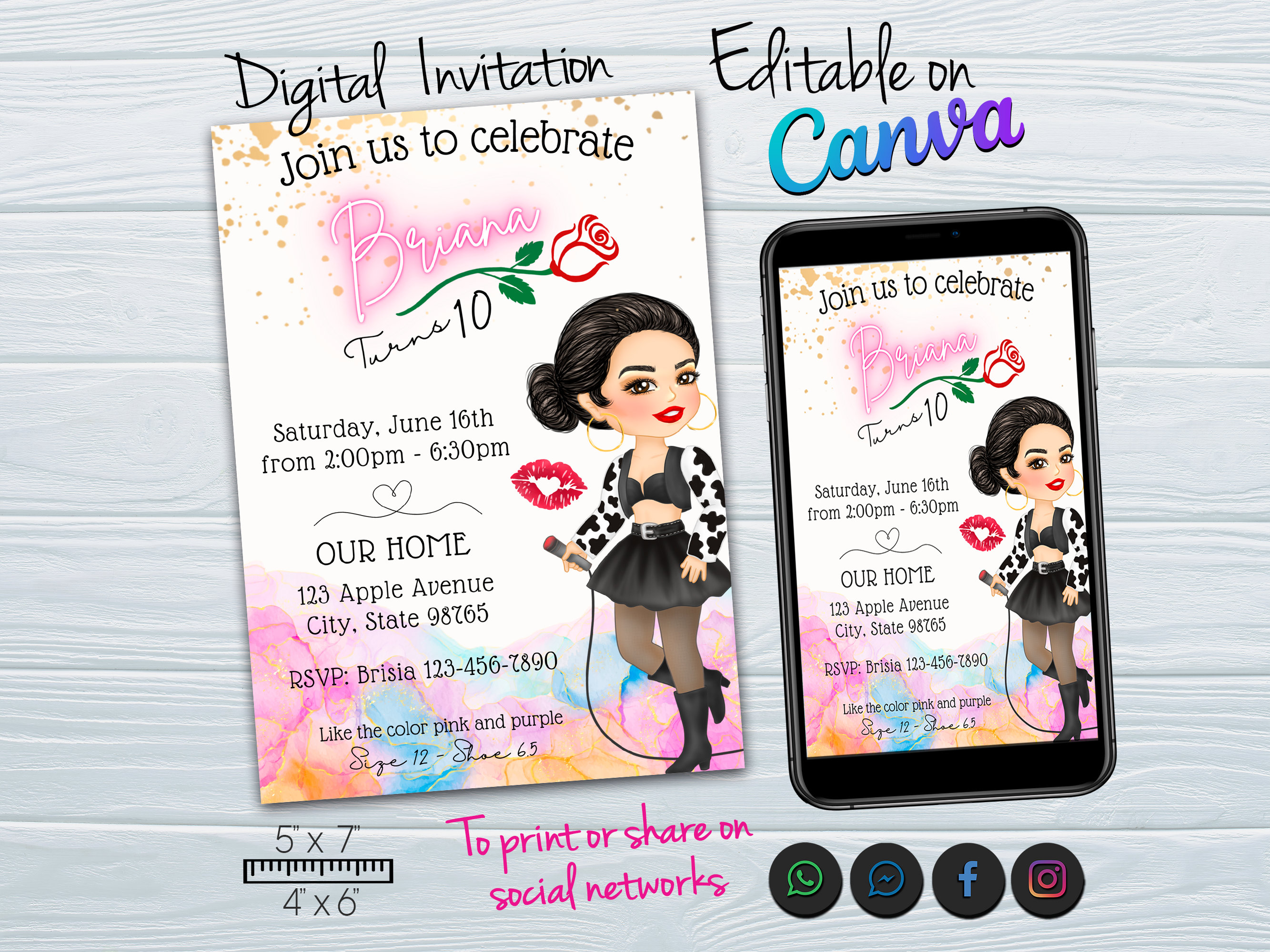 SELENA QUINTANILLA Birthday Invitation, Selena Modern Birthday, Cute ...