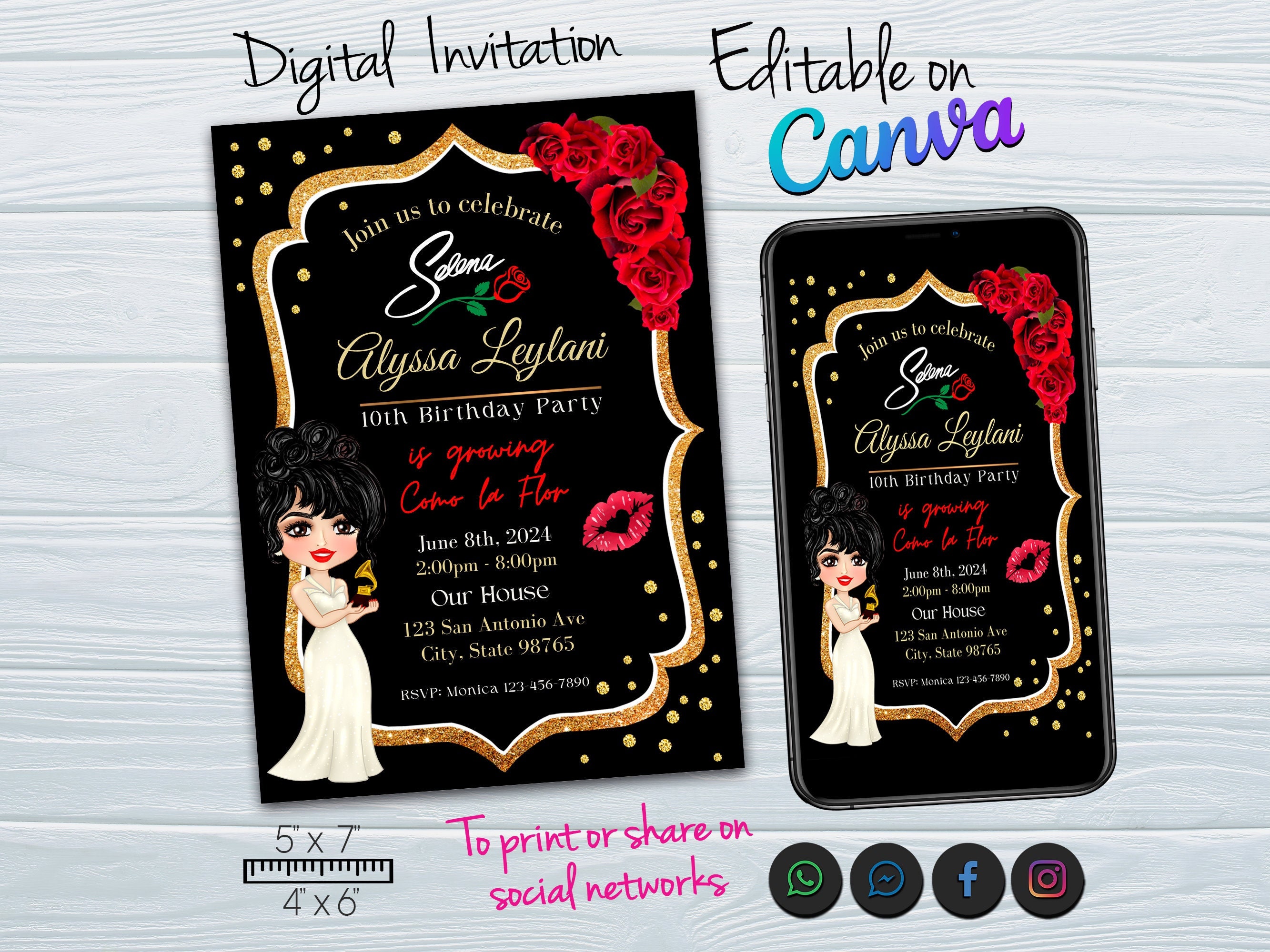 SELENA QUINTANILLA Birthday Invitation, Selena Modern Birthday, Cute ...