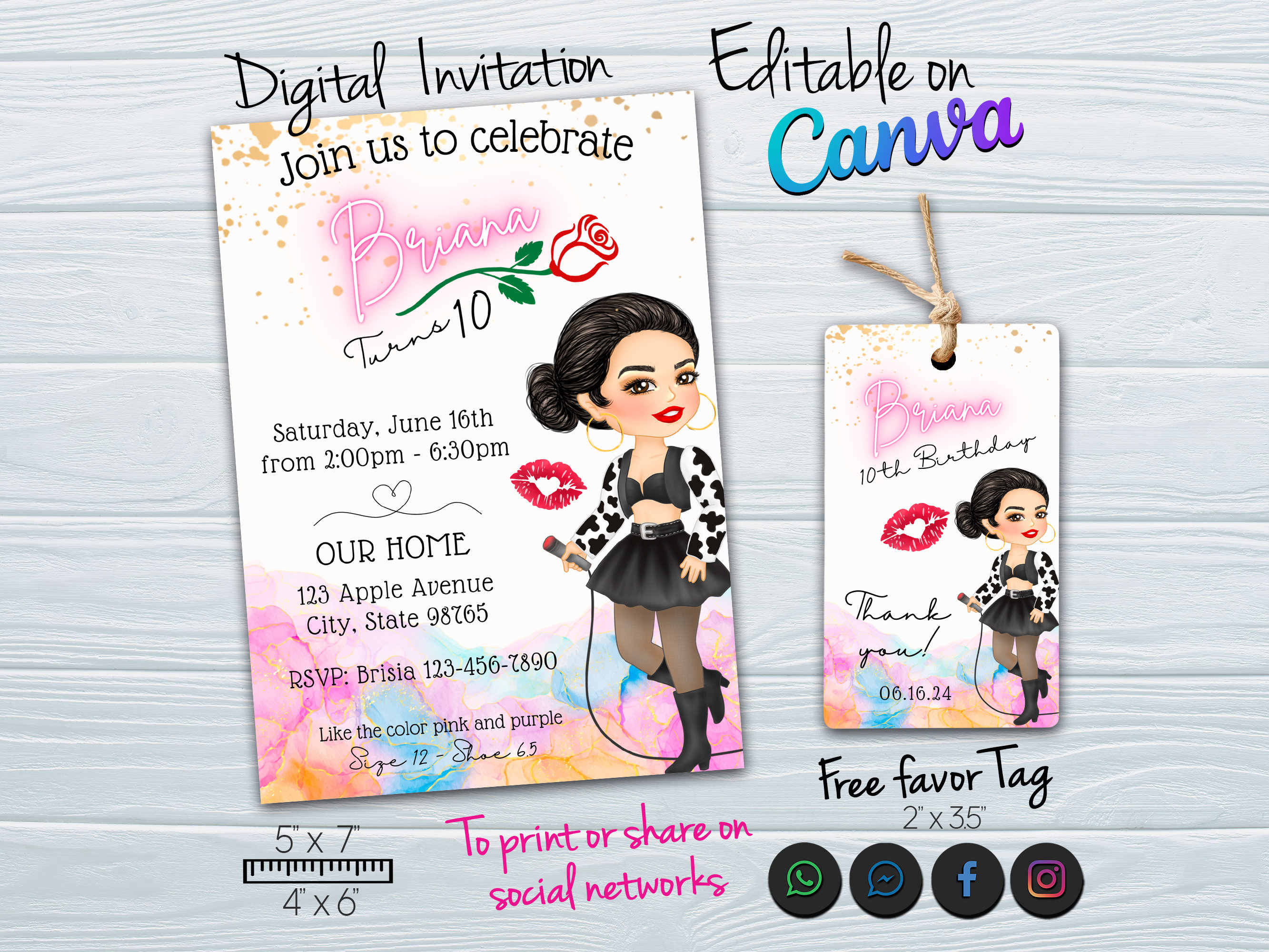 SELENA QUINTANILLA Birthday Invitation, Selena Modern Birthday, Cute ...