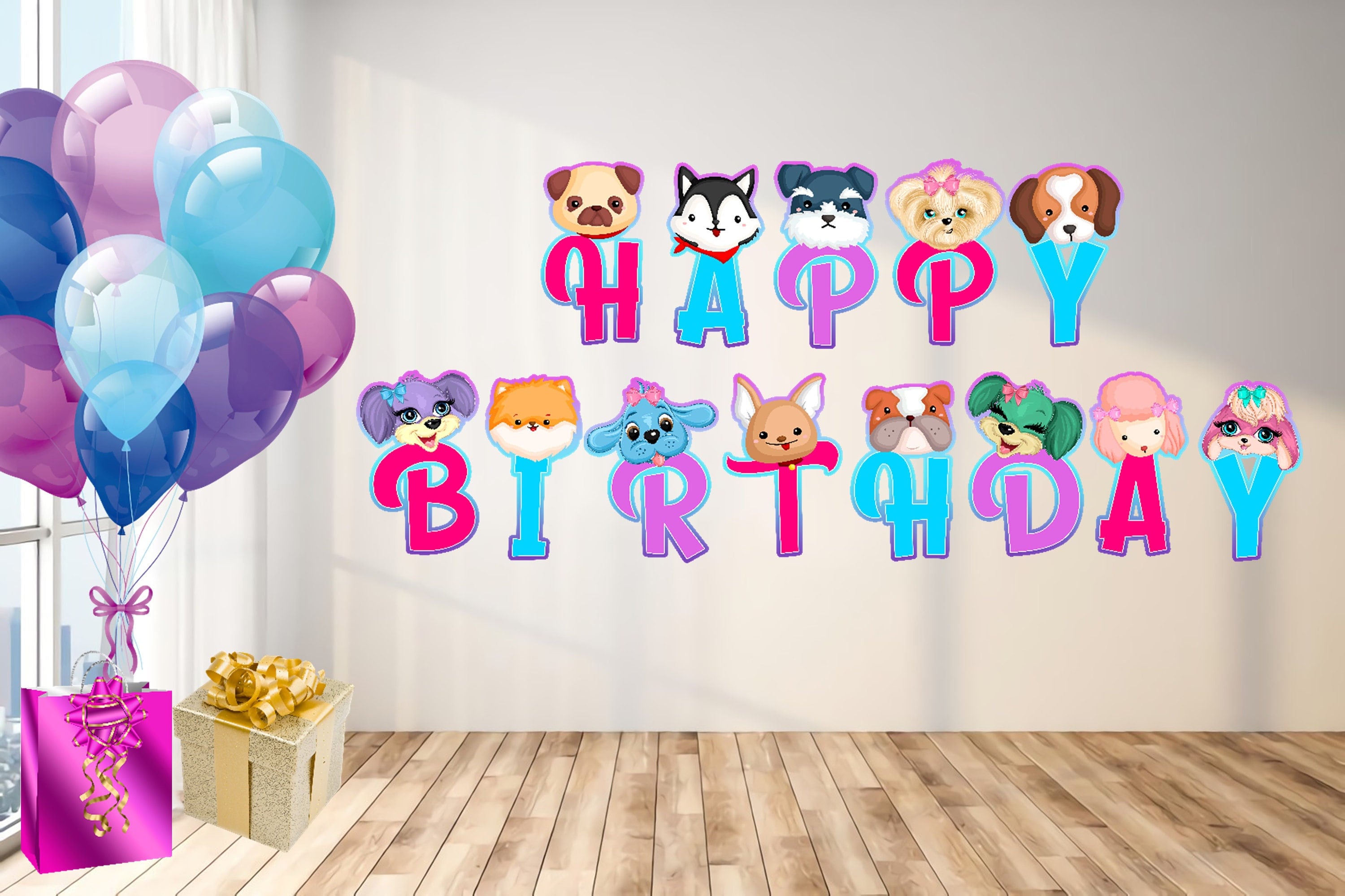 Instant Download Digital Printable Happy Birthday Banner, Dogs Pets ...