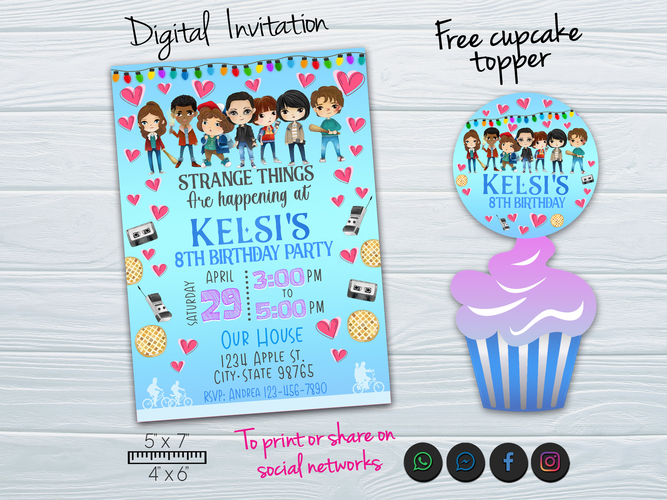 Light Blue STRANGER THINGS Invitation 5x7"or 4x6" / Birthday Invite ...