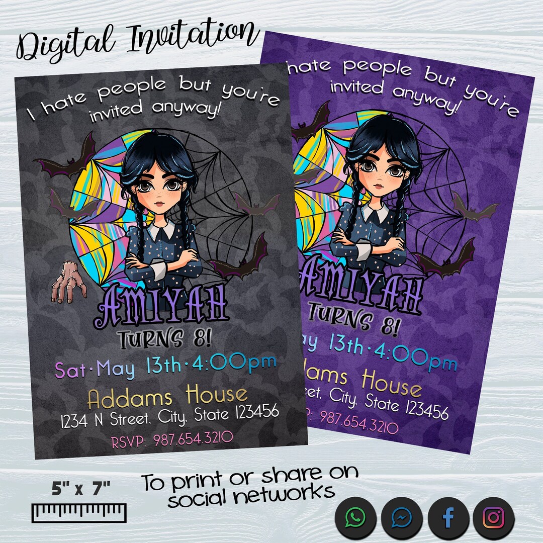 Wednesday Invitation, Wednesday Addams Birthday Invitation, Invitation ...