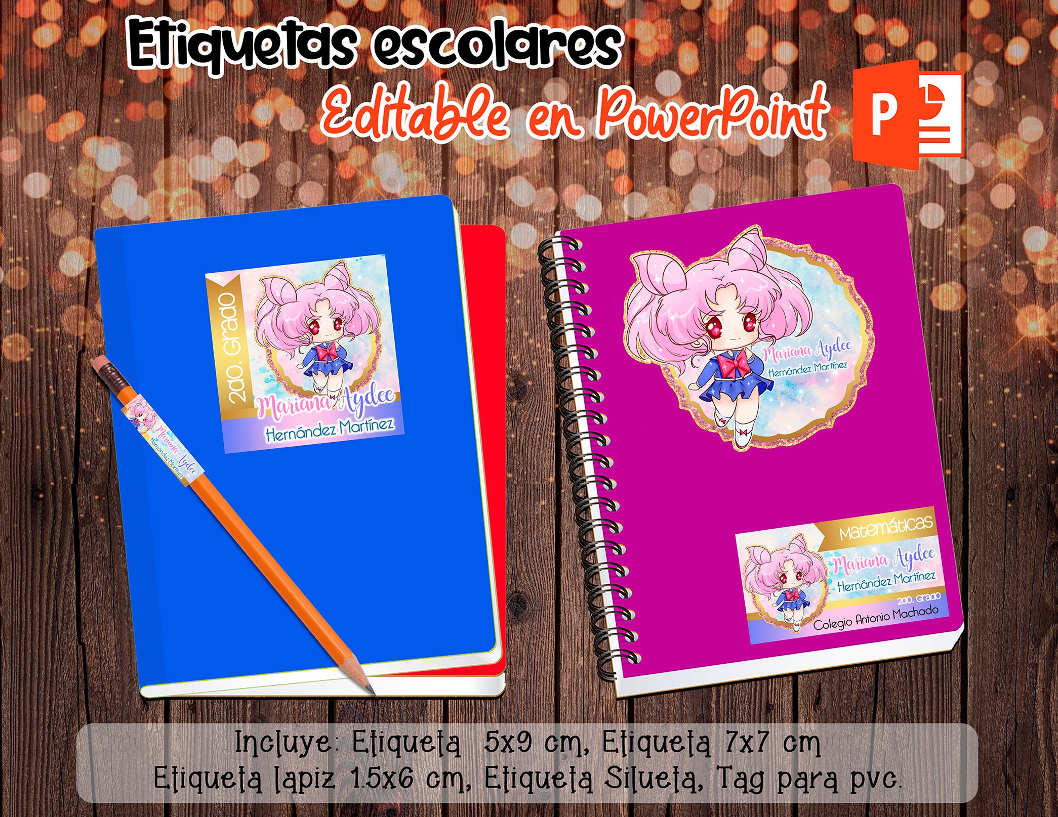 Editable School LABELS Powerpoint, School Labels Chibi Moon SAILOR MOON ...