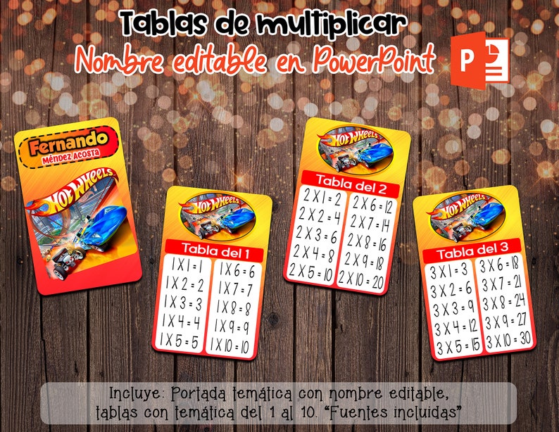 MULTIPLY TABLES Cars Name Editable in Powerpoint, Multiplication Tables ...