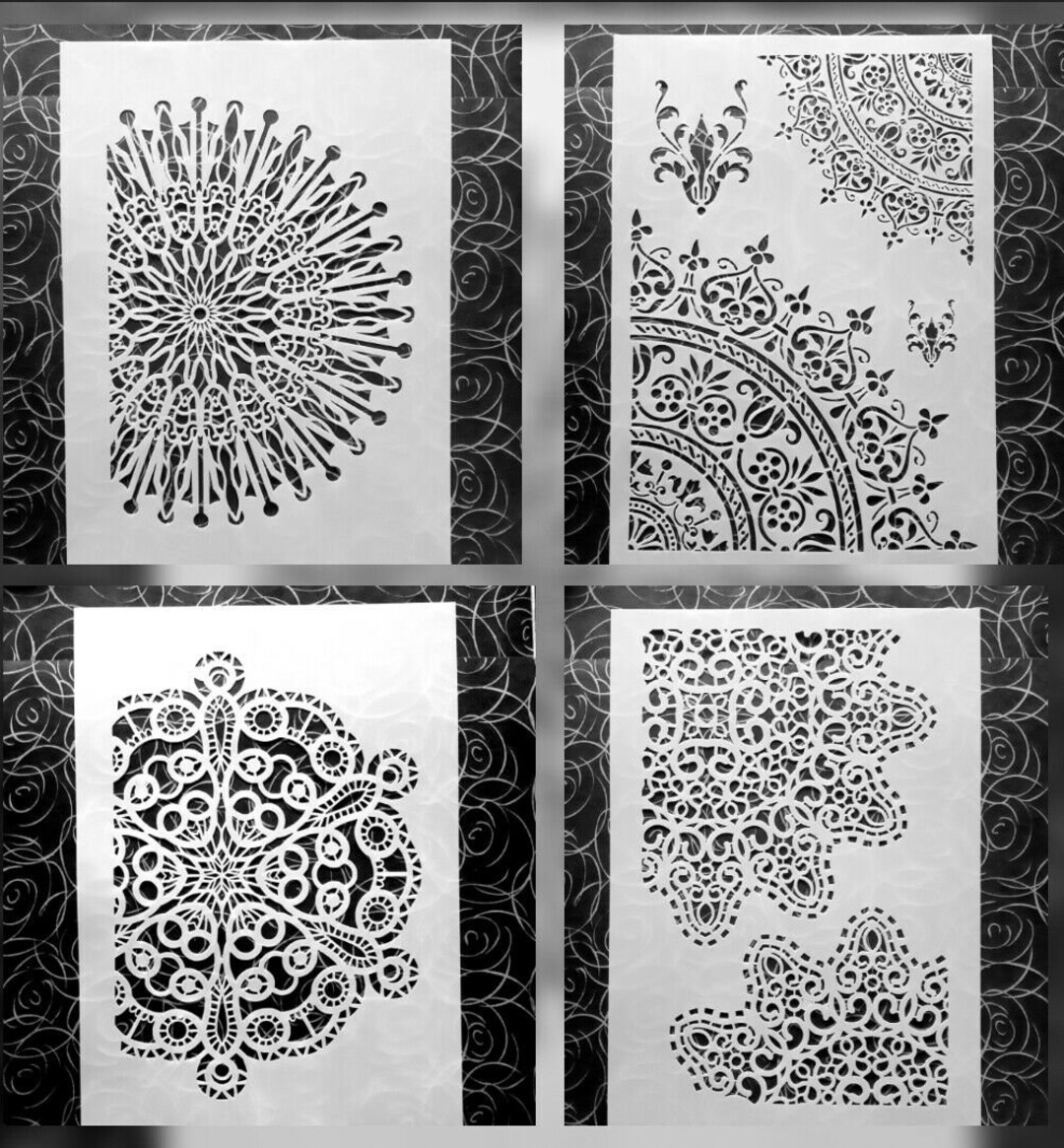 Set of 4 Stencils A4 Ornaments Set No. 30 Wall Stencil Wall Border ...
