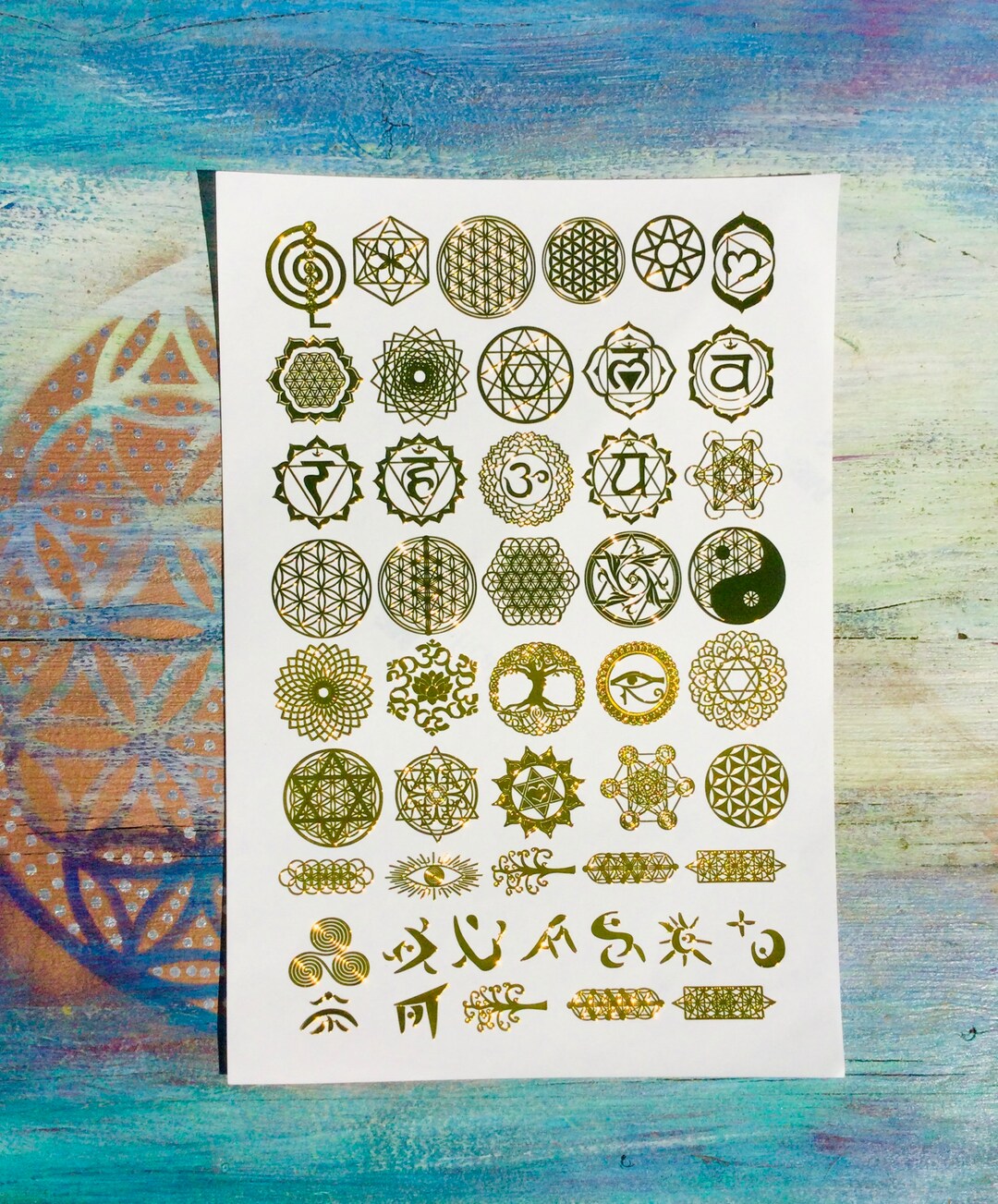 Sacred Geometry Stickers 48 X Metal Sticker Set Jupiter Flower of Life ...