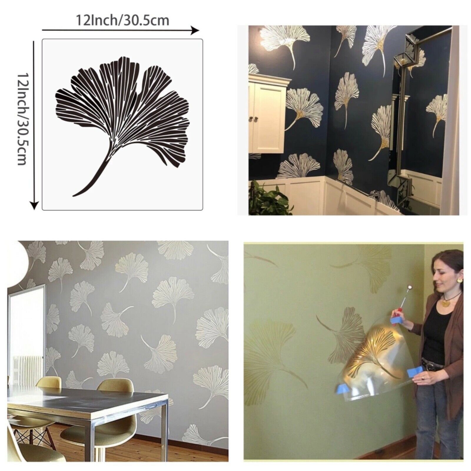Stencil Gingko Pattern for DIY Decorative Wall Design Creative Wall ...