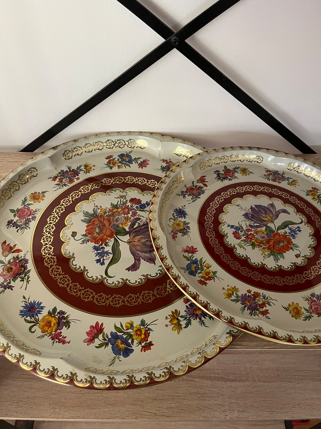 Daher Decorated Ware Round Metal Tin Trays Vtg 1971 Flowers England - Etsy