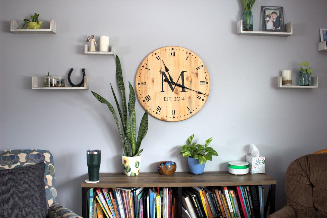 Large Personalized Wall Clock, Handmade Housewarming Gift, Retirement ...