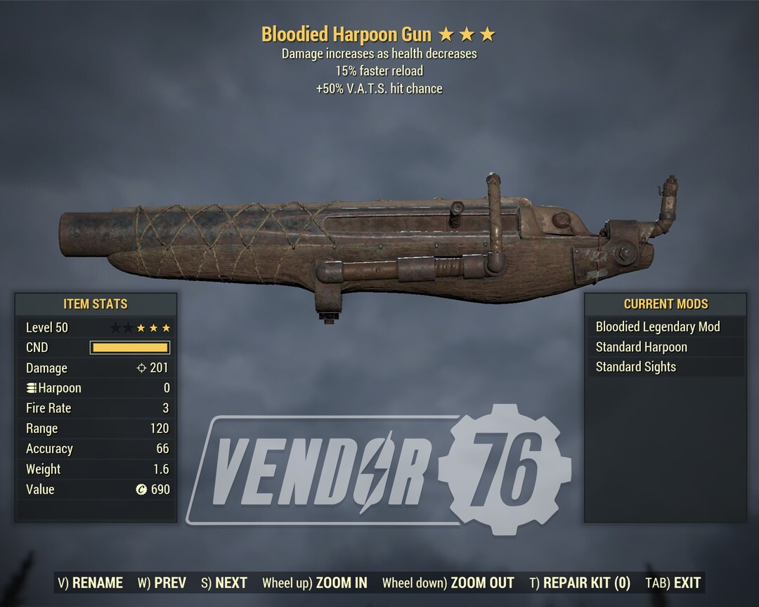 Fallout 76 PC B5015 Bloodied Harpoon Gun FO76 Fast - Etsy