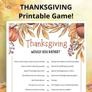 Thanksgiving would You Rather Printable Game, Fall Activity for Kids ...