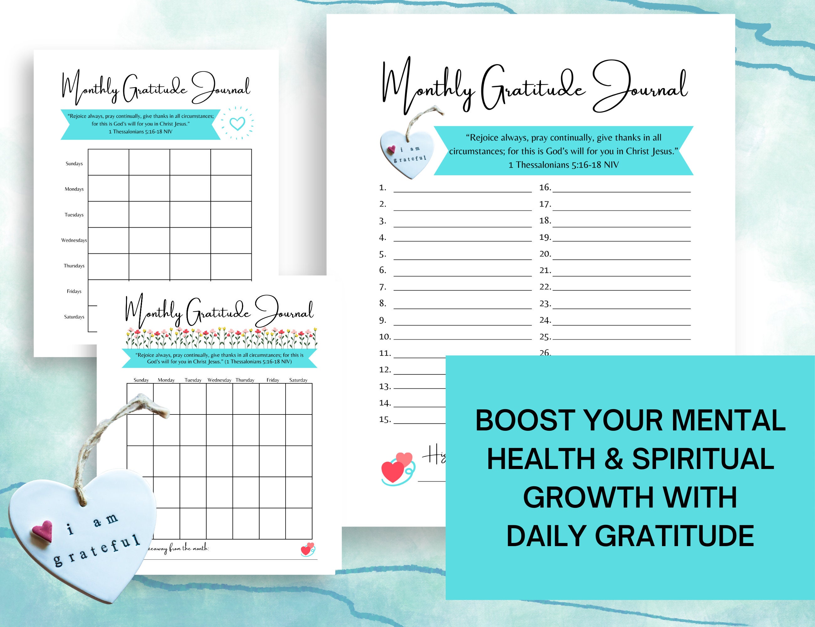 Gratitude Journal Printable for Christian Women, 31 Day Gratitude List ...