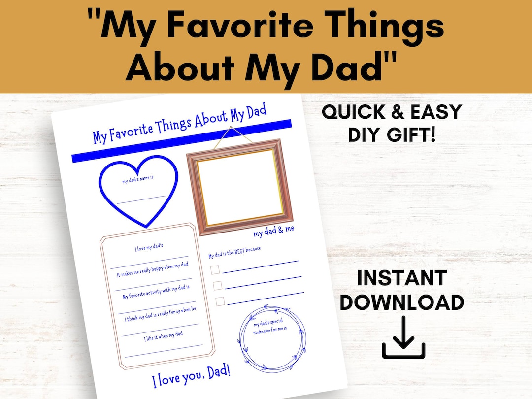Printable "my Favorite Things About My Dad" Gift, Last-minute Gift for ...