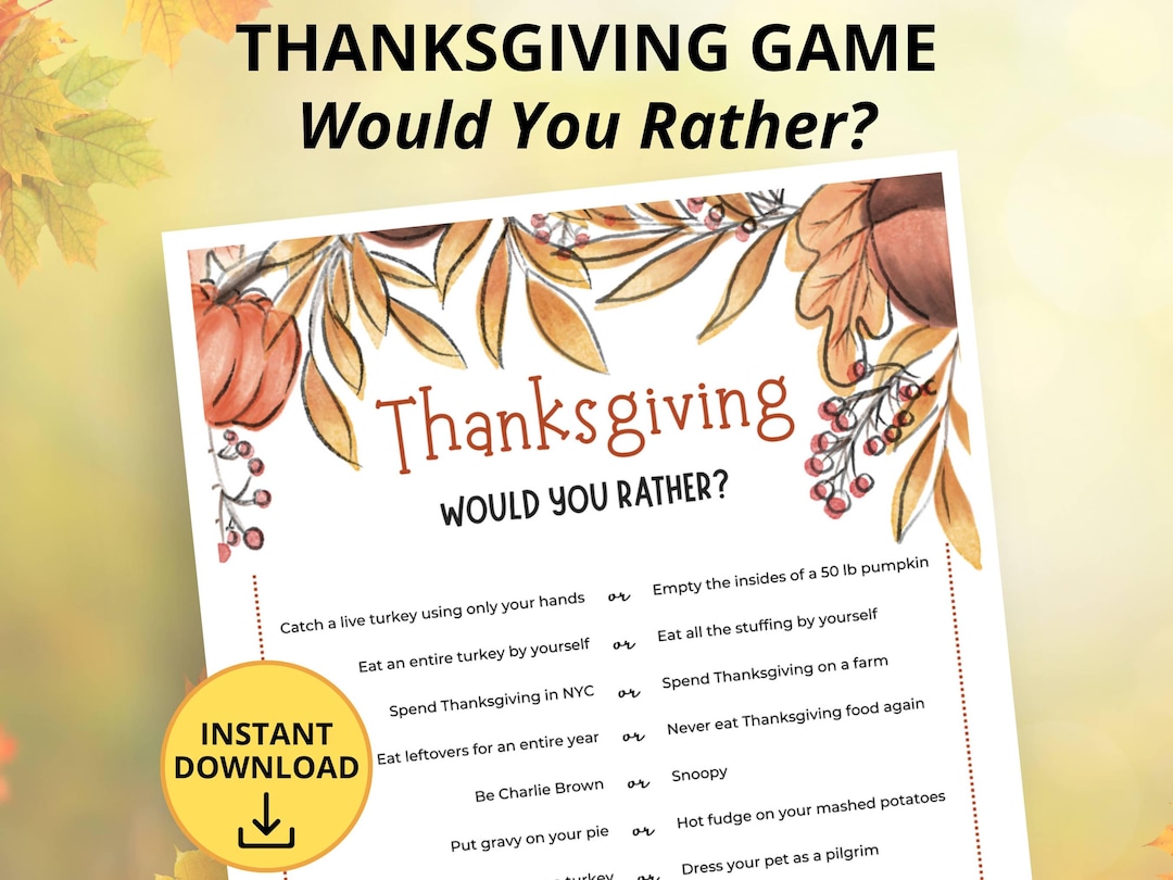 Thanksgiving "would You Rather" Printable Game, Fall Activity for Kids ...