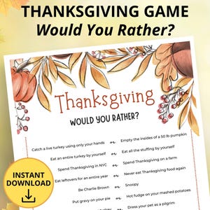 Thanksgiving "would You Rather" Printable Game, Fall Activity for Kids ...