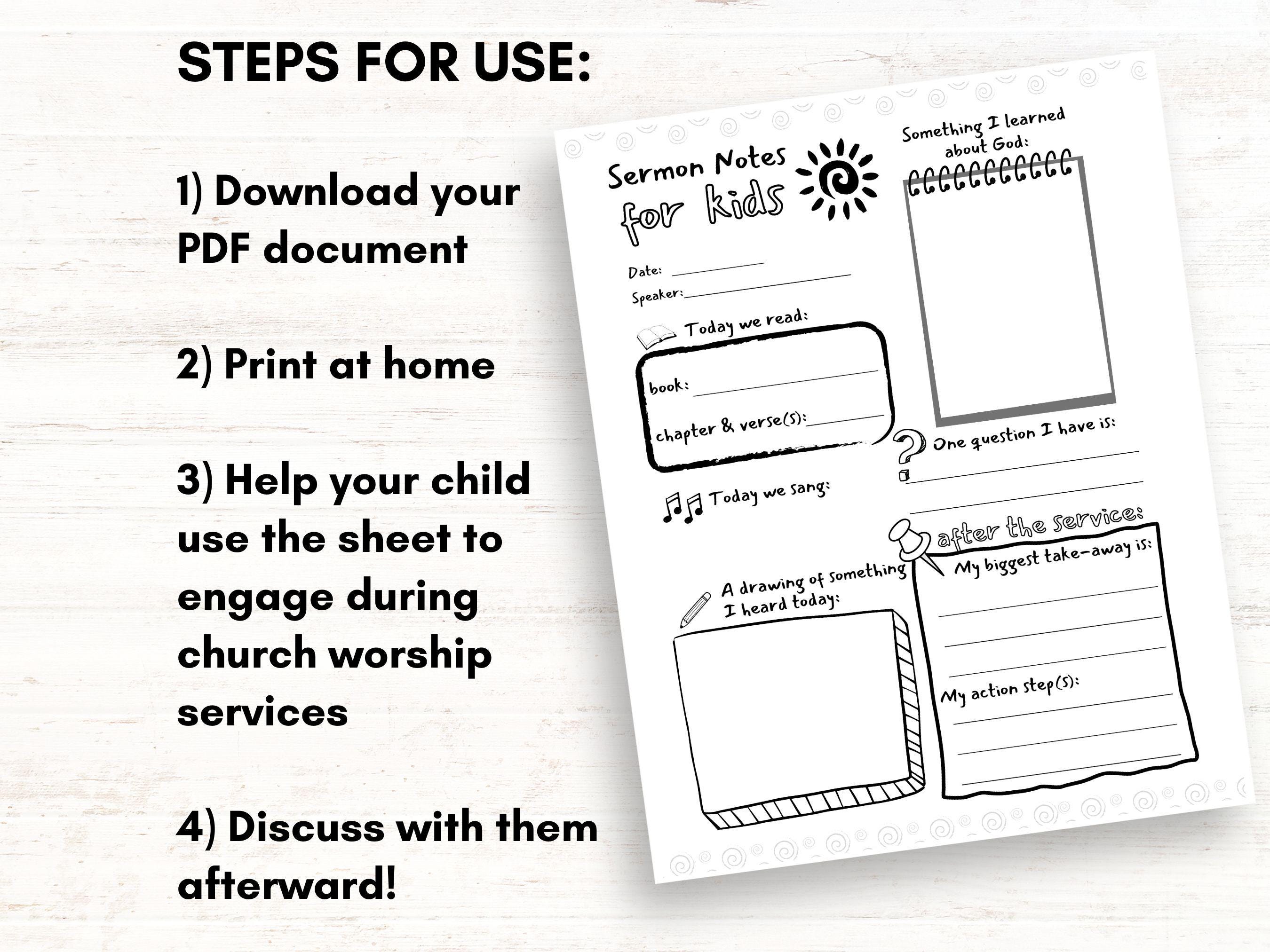 Sermon Notes for Kids Worksheet: Church & Sunday School Activity (PDF ...