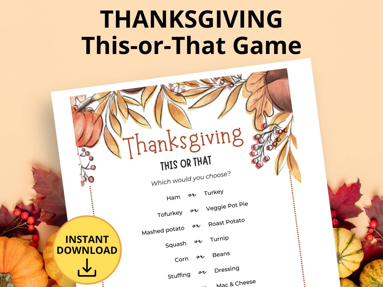 This or That Thanksgiving Game, Printable Family-friendly Thanksgiving ...