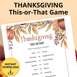 This or That Thanksgiving Game, Printable Family-friendly Thanksgiving ...