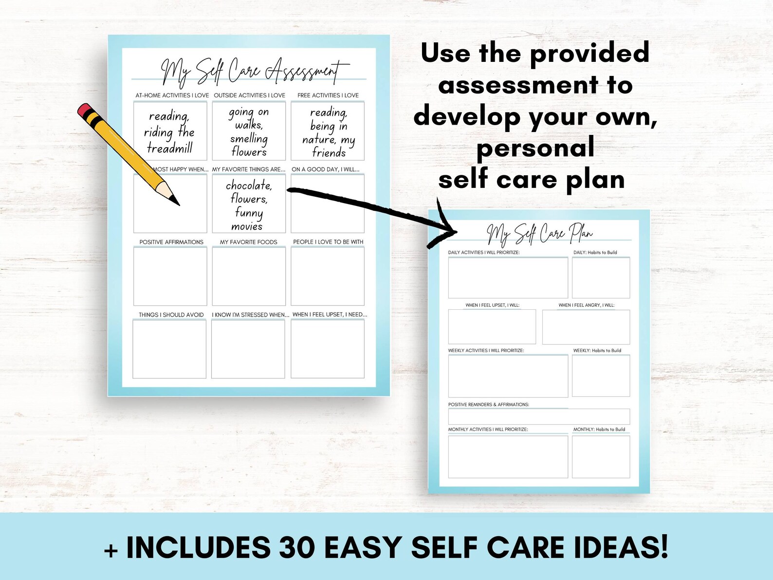 Self Care Plan Template: Mental Health Worksheet & Checklist From A ...
