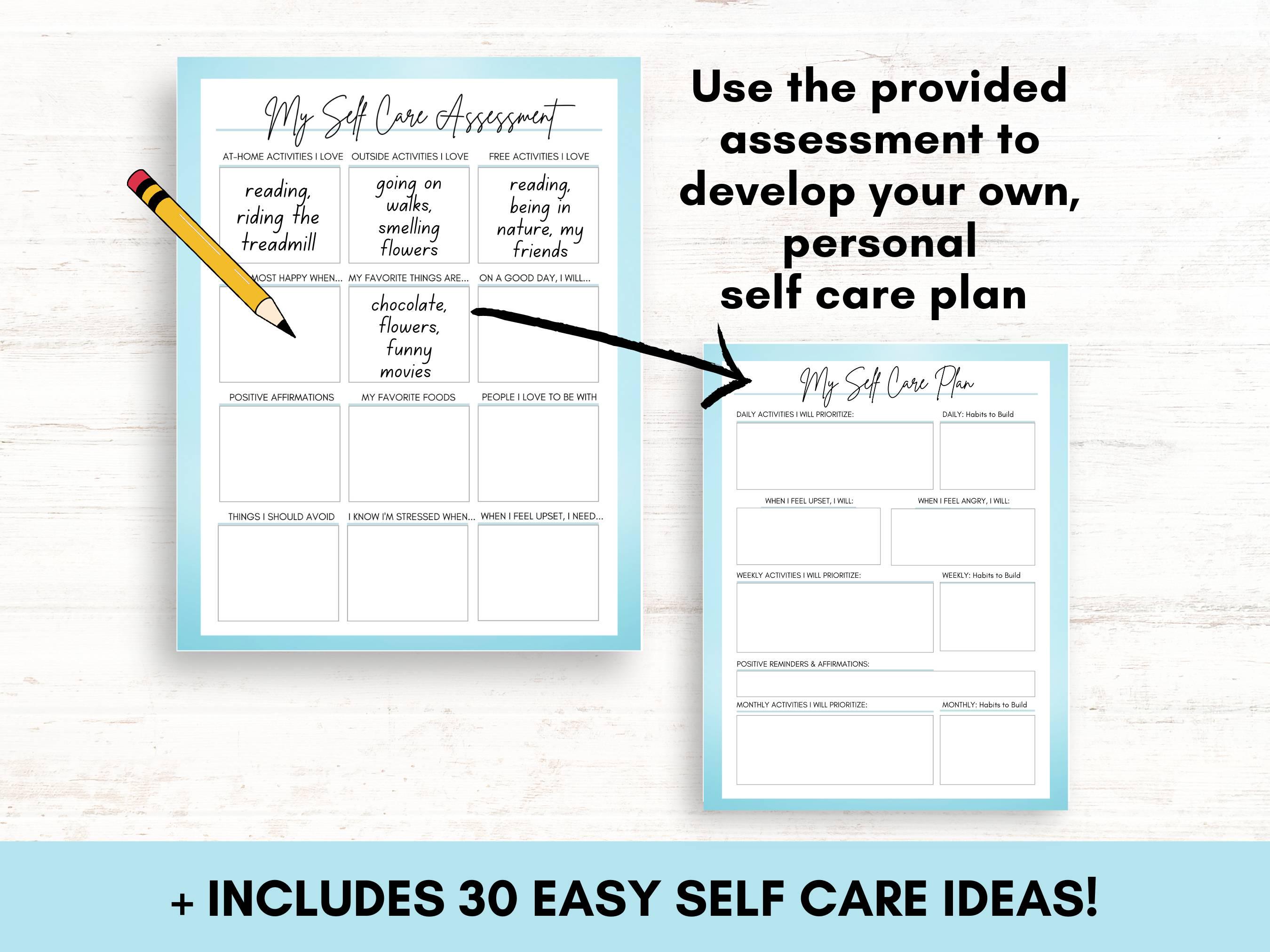 Self Care Plan Template: Mental Health Worksheet & Checklist From A ...
