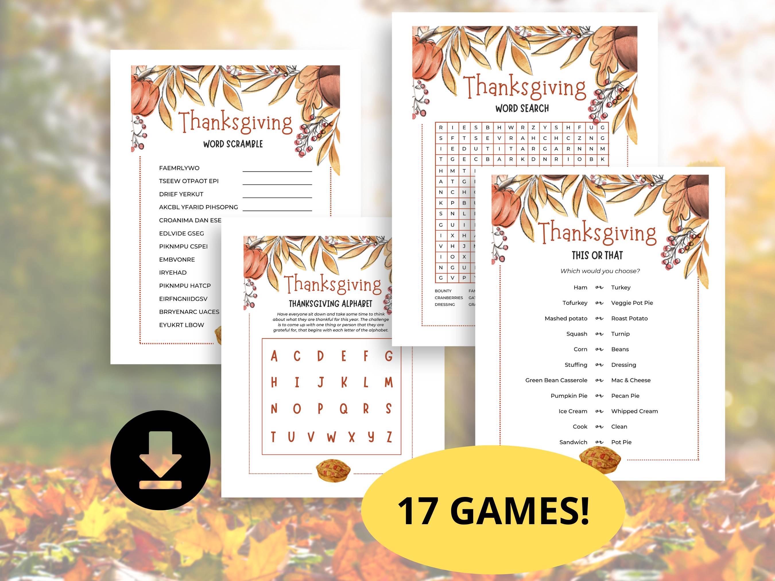 Thanksgiving Games Printable Bundle, 17 No-prep Fall Games for Kids and ...