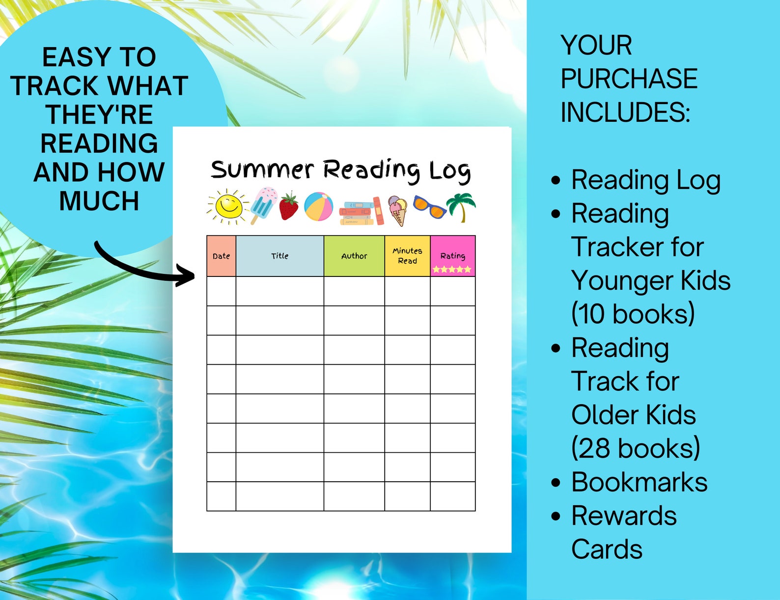 Printable Summer Reading Kit for Kids, Full Color Reading Log and ...