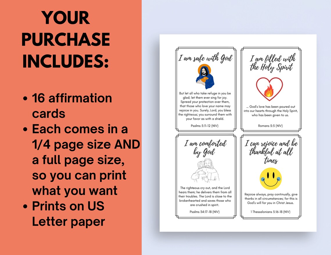 Printable Affirmation Cards for Christians, Scripture Affirmations ...