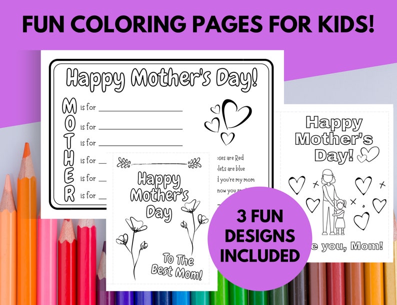 Printable Mother's Day Coloring Cards: Kids Activity (digital PDF) - Etsy